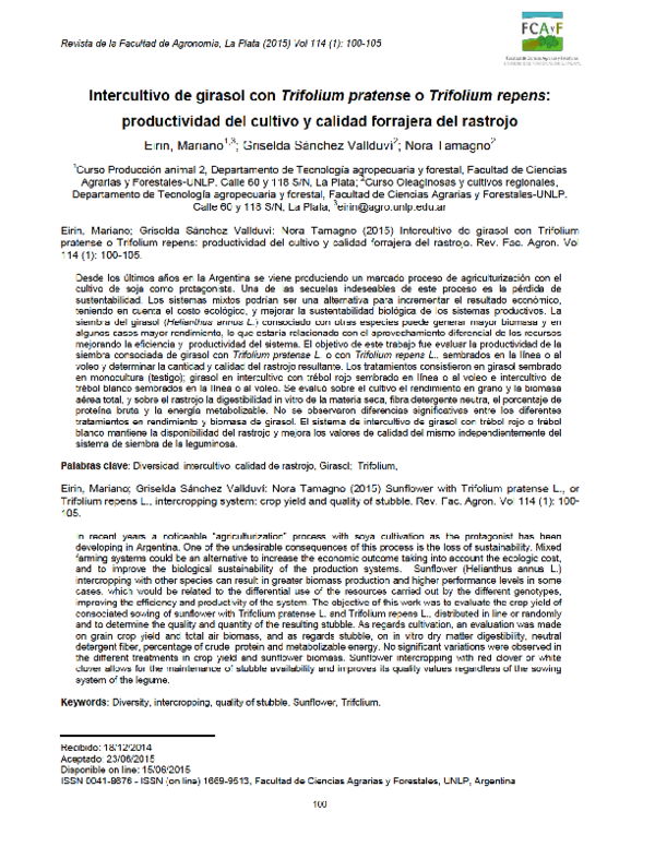 (PDF) Sunflower with Trifolium pratense L., or Trifolium repens L ...