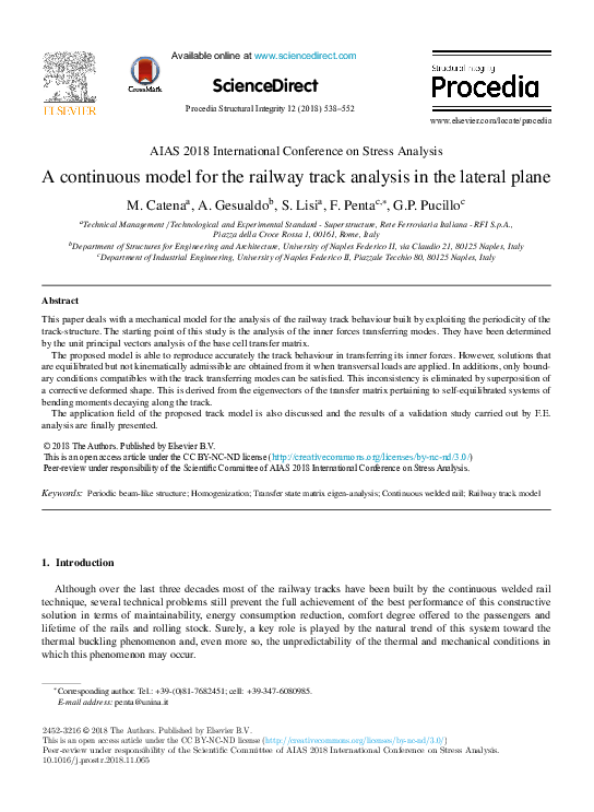 (PDF) A continuous model for the railway track analysis in the lateral ...