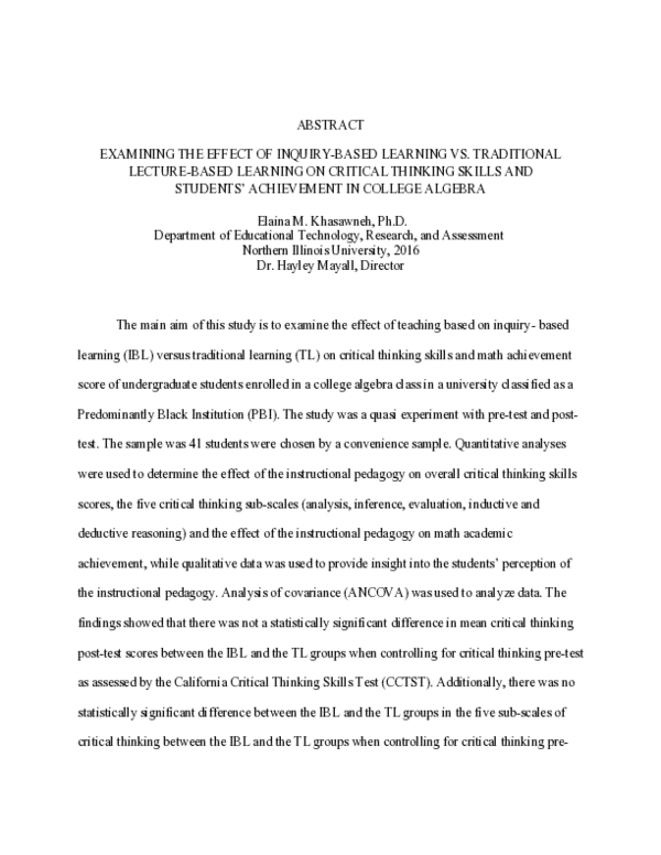 (PDF) Examining the effect of inquiry-based learning vs. traditional lecture-based learning on ...