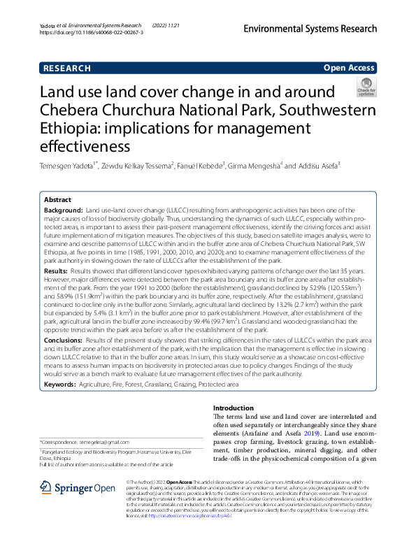 (PDF) Land use land cover change in and around Chebera Churchura ...