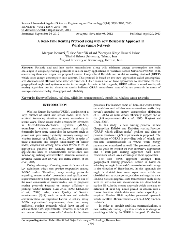 Pdf A Real Time Routing Protocol Along With New Reliability Approach