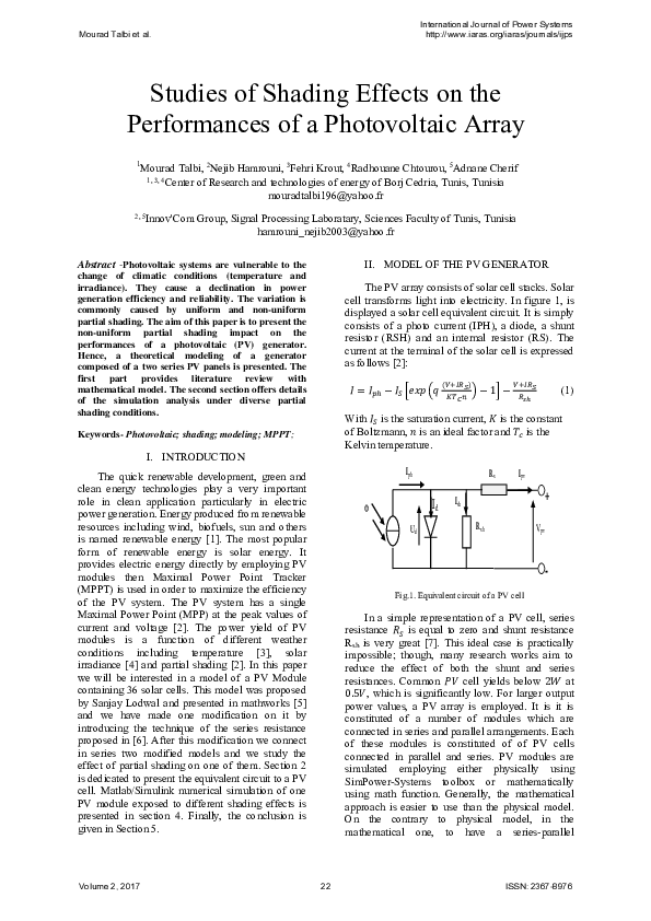 (PDF) Studies of Shading Effects on the Performances of a Photovoltaic Array