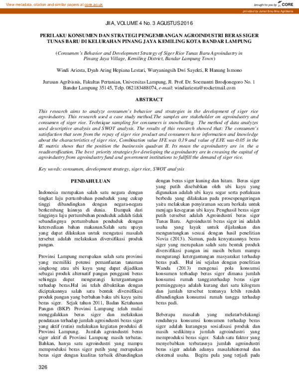 (PDF) Perilaku Konsumen Dan Strategi Pengembangan Agroindustri Beras ...