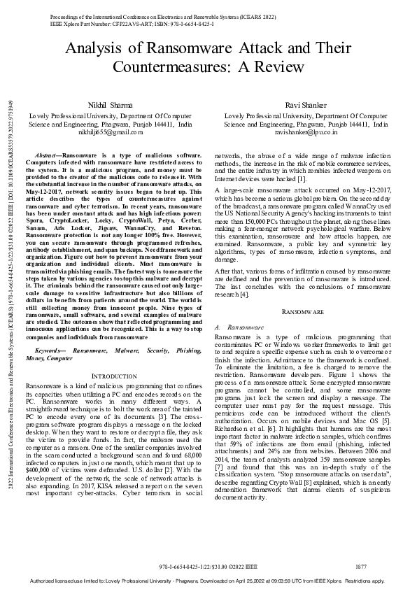 (PDF) Analysis of Ransomware Attack and Their Countermeasures: A Review
