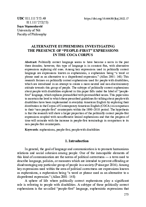 (PDF) Alternative Euphemisms: Investigating the Presence of “People ...