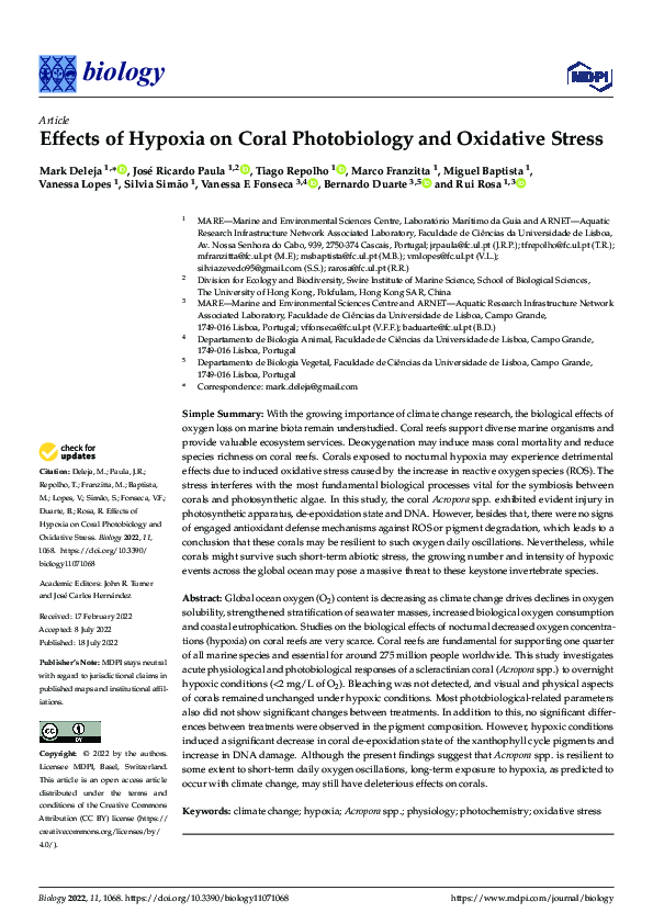 (PDF) Hypoxia Effects on Coral Physiology and Biology
