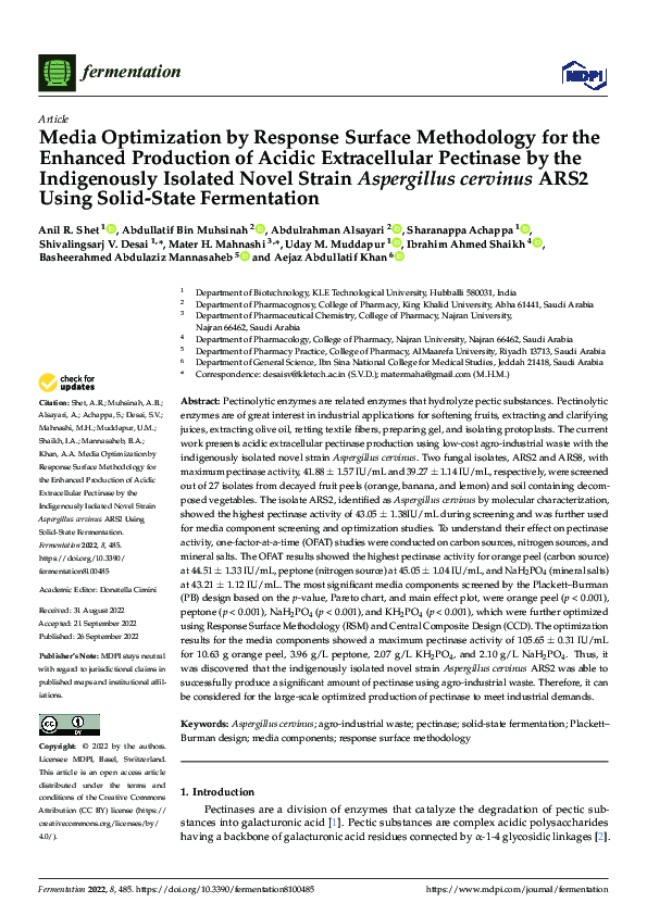 Pdf Media Optimization By Response Surface Methodology For The Enhanced Production Of Acidic