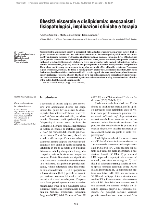 (PDF) Obesità viscerale e dislipidemia: meccanismi fisiopatologici ...