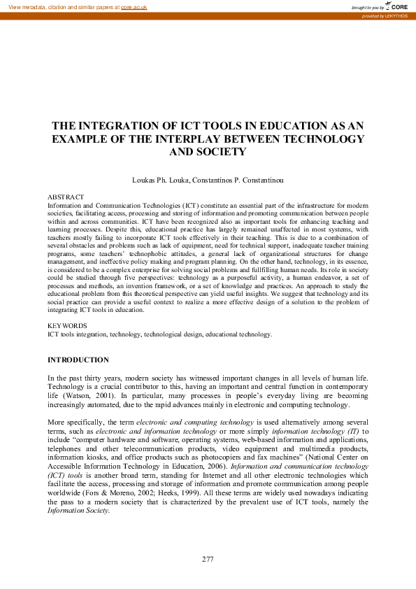 (PDF) The integration of ict tools in education as an Example of the ...