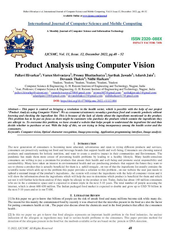 (PDF) Product Analysis using Computer Vision