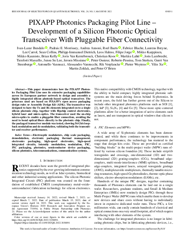 (PDF) PIXAPP Photonics Packaging Pilot Line – Development of a Silicon ...