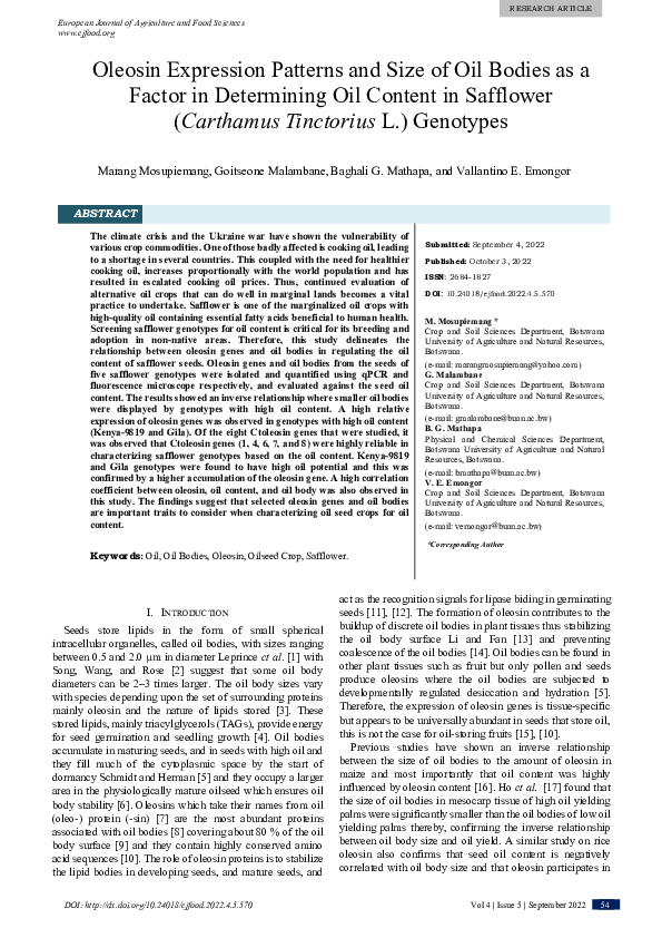 (PDF) Oleosin Expression Patterns and Size of Oil Bodies as a Factor in ...