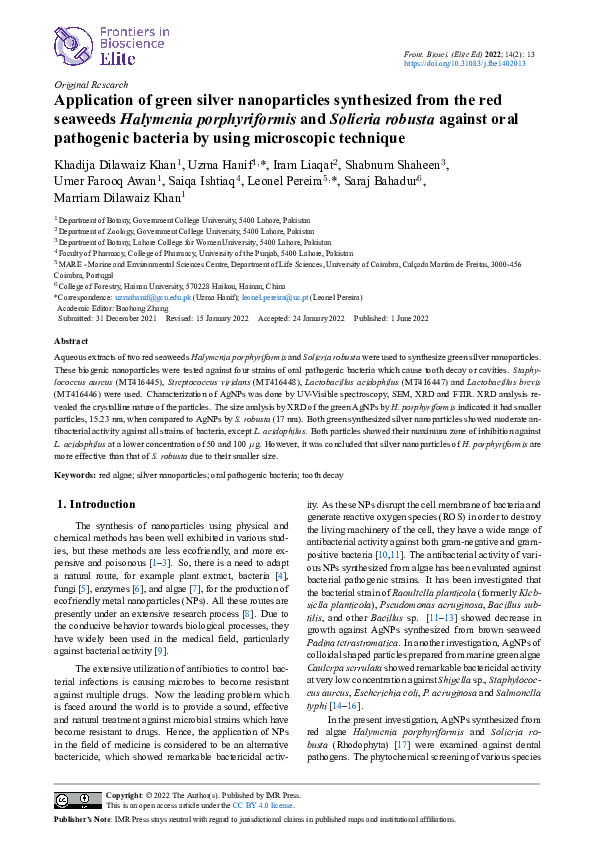 (PDF) Application of green silver nanoparticles synthesized from the ...