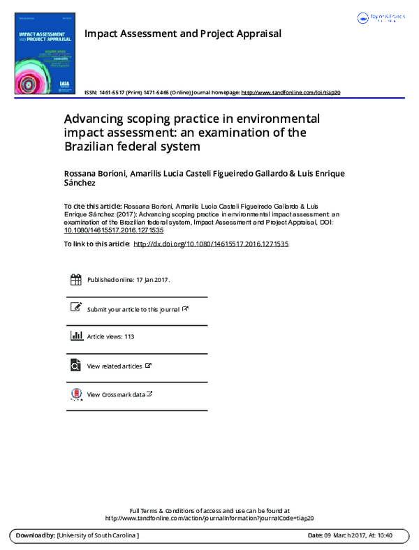 (PDF) Advancing scoping practice in environmental impact assessment: an ...