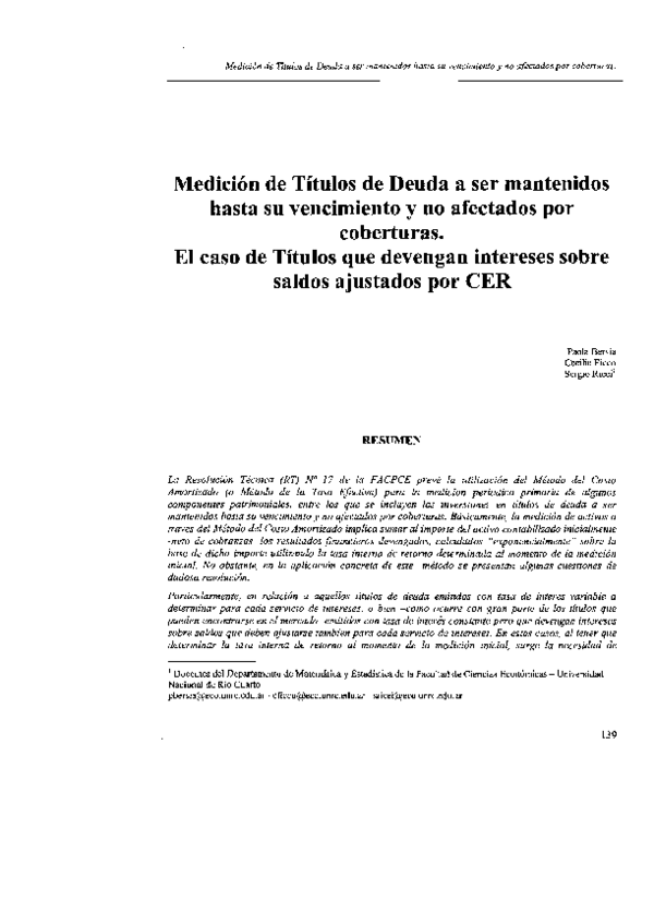 (PDF) Medición de títulos de deuda a ser mantenidos hasta su vencimiento y no afectados por ...
