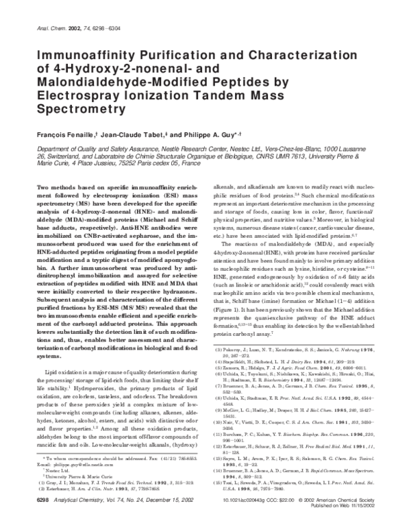 (PDF) Immunoaffinity Purification and Characterization of 4-Hydroxy-2 ...