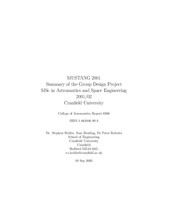(PDF) MUSTANG 2001 Summary of the Group Design Project MSc in ...