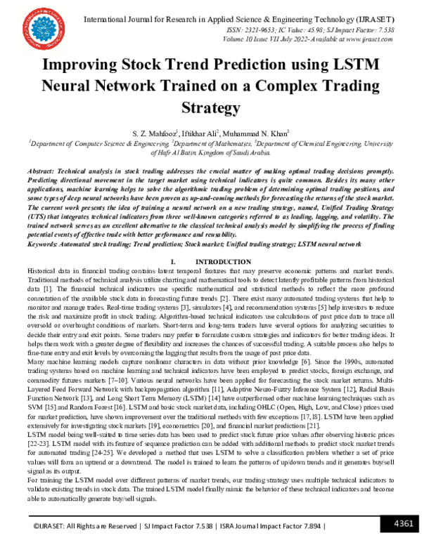 (PDF) Improving Stock Trend Prediction using LSTM Neural Network ...
