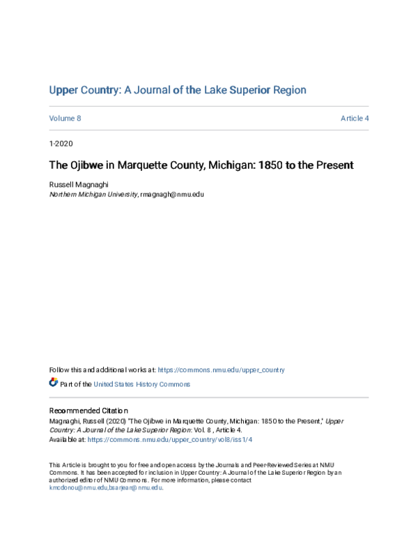 (PDF) The Ojibwe in Marquette County, Michigan: 1850 to the Present