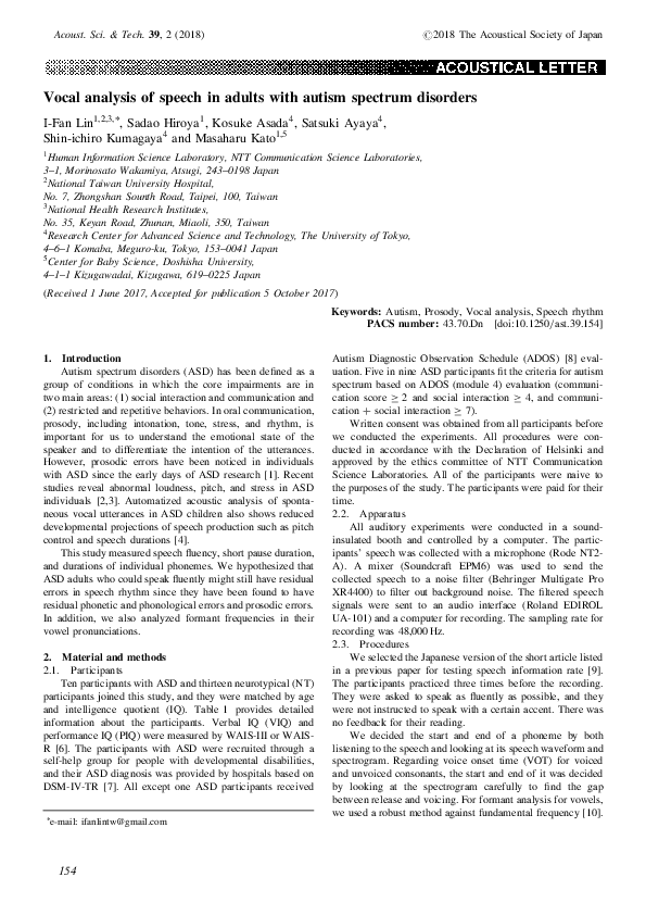 (PDF) Vocal analysis of speech in adults with autism spectrum disorders