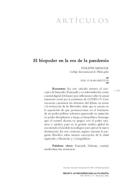 (PDF) El biopoder en la era de la pandemia | Philippe Mengue - Academia.edu