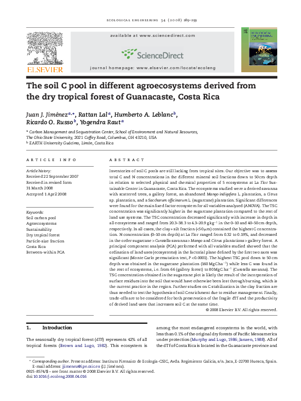 (PDF) Soil Carbon Pools in Guanacaste Agroecosystems