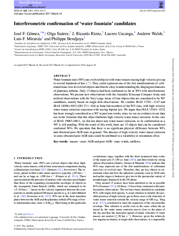 (PDF) Interferometric confirmation of ‘water fountain’ candidates