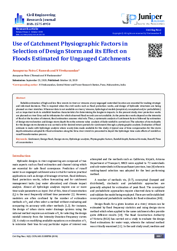 (PDF) Use of Catchment Physiographic Factors in Selection of Design Storm and its Effect on ...