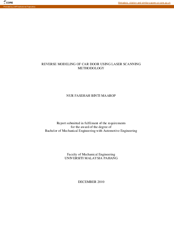 (PDF) Reverse modeling of car door using laser scanning methodology