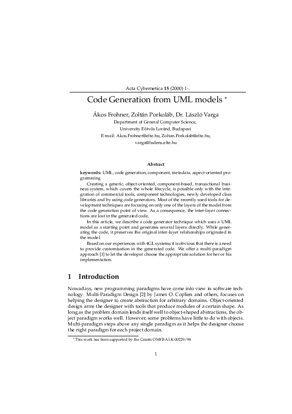 Pdf Code Generation From Uml Models
