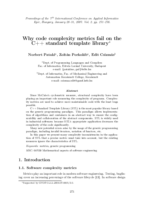 (PDF) Why code complexity metrics fail on the C++ standard template library