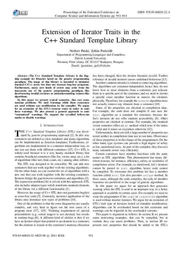 (PDF) Extension of iterator traits in the C++ Standard Template Library | Zoltan Porkolab ...
