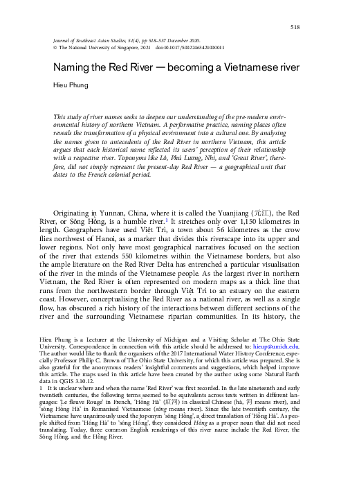 (PDF) Naming the Red River — becoming a Vietnamese river