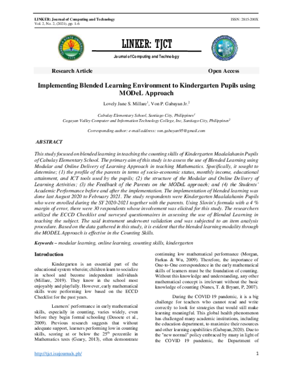 (PDF) Implementing Blended Learning Environment to Kindergarten Pupils ...