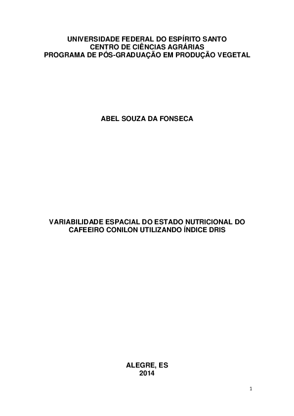 (PDF) Variabilidade espacial do estado nutricional do cafeeiro conilon utilizando índice DRIS