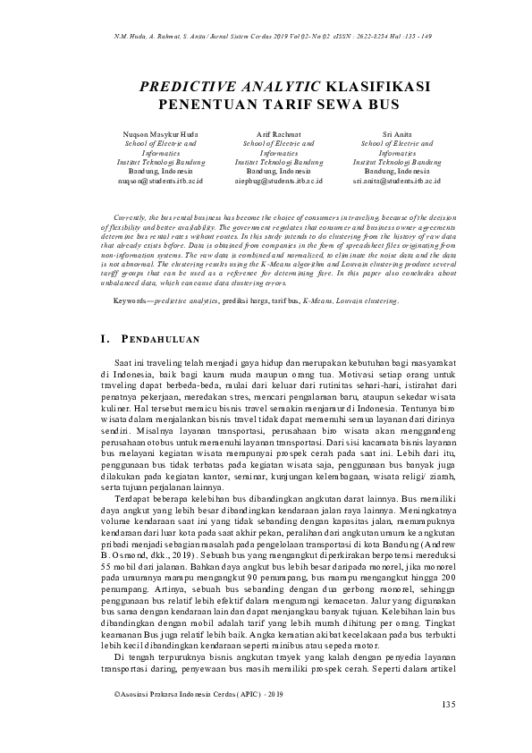 (PDF) Predictive Analytic Klasifikasi Penentuan Tarif Sewa Bus