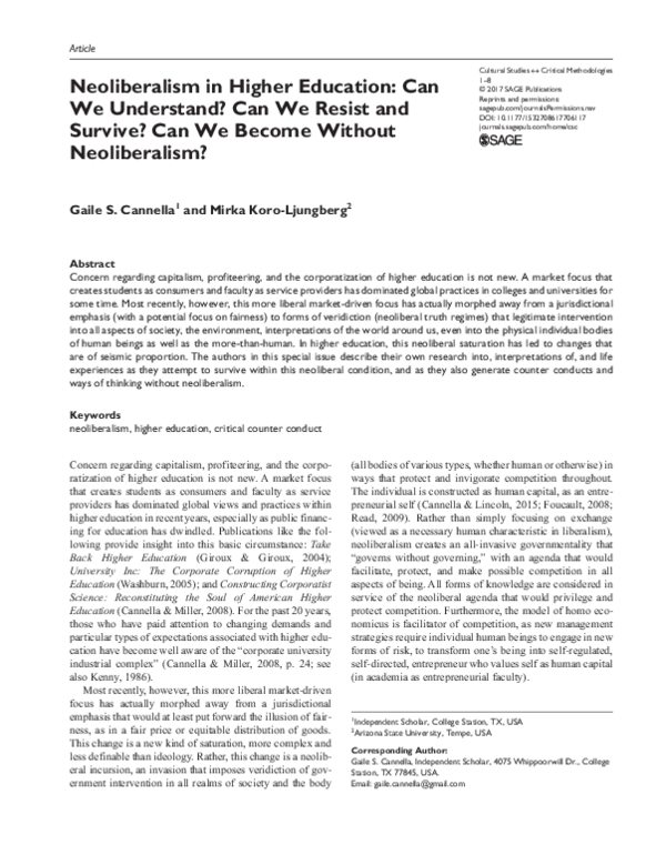 (PDF) Neoliberalism in Higher Education: Can We Understand? Can We ...