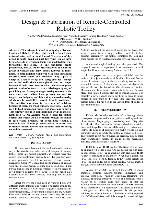 (PDF) Design & Fabrication of Remote-Controlled Robotic Trolley