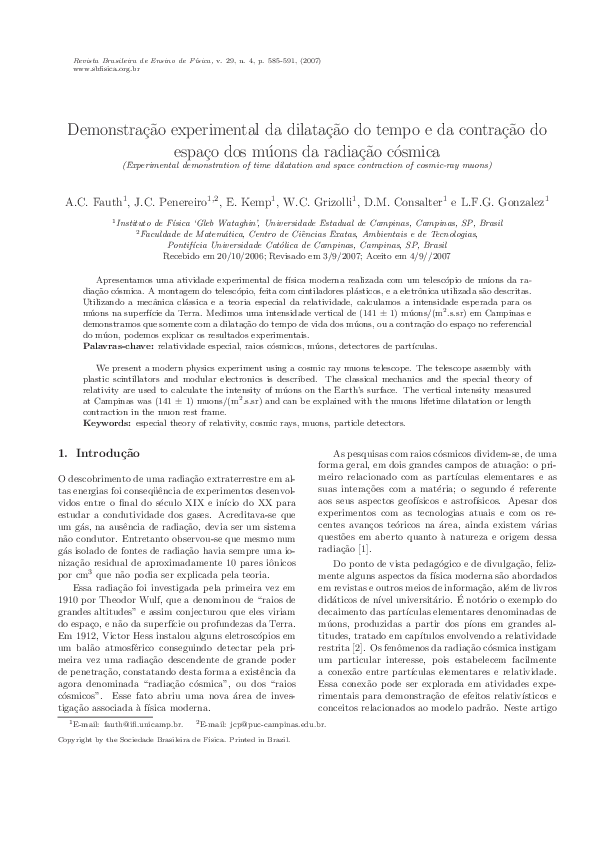 (PDF) Demonstração experimental da dilatação do tempo e da contração do ...