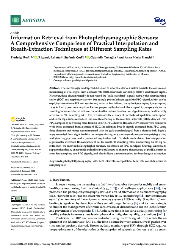 (PDF) Information Retrieval from Photoplethysmographic Sensors: A Comprehensive Comparison of ...