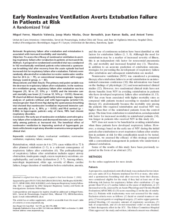 (PDF) Early Noninvasive Ventilation Averts Extubation Failure in ...