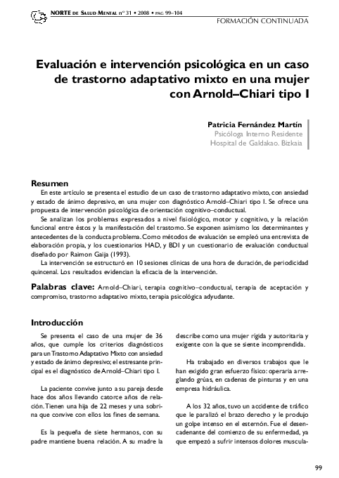 (PDF) Evaluación e intervención psicológica en un caso de trastorno adaptativo mixto en una ...