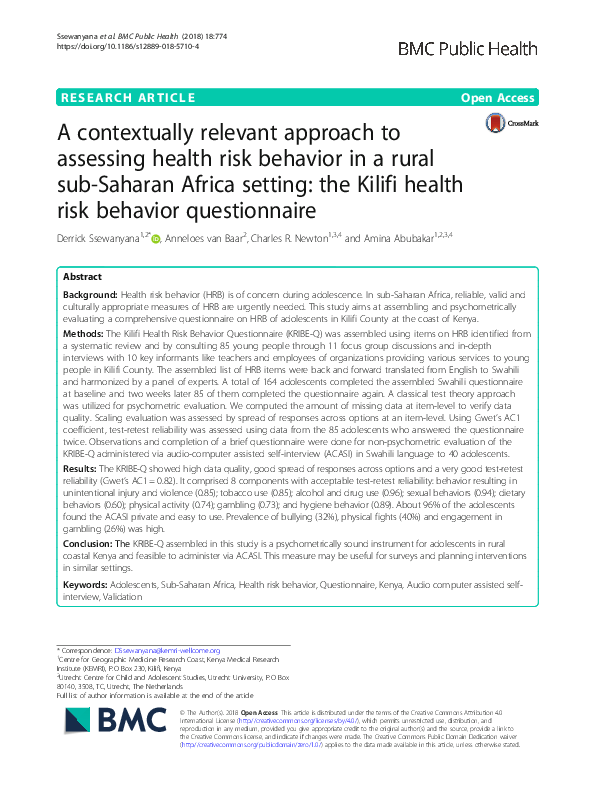 (PDF) A contextually relevant approach to assessing health risk ...