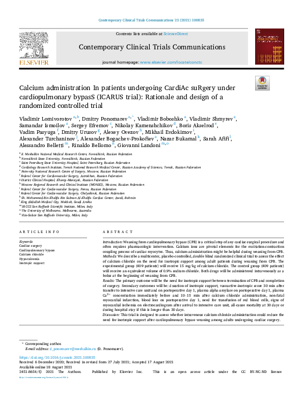 (PDF) Calcium administration In patients undergoing CardiAc suRgery ...