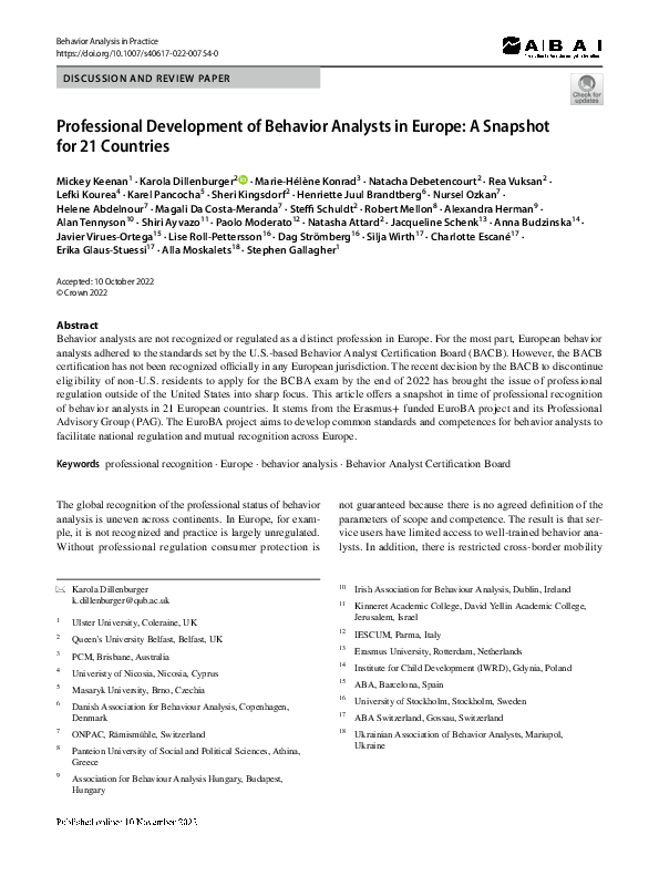 (PDF) Professional Development of Behavior Analysts in Europe: A ...