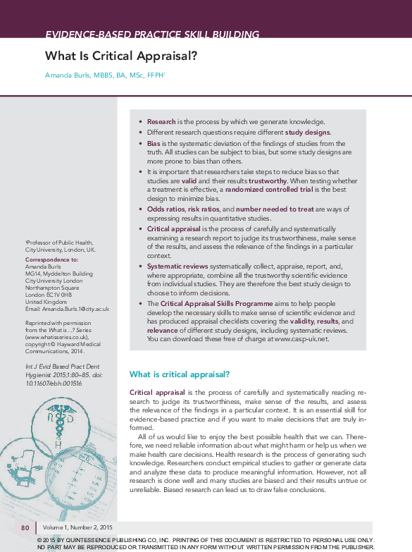 (PDF) What Is Critical Appraisal? | Amanda Burls - Academia.edu