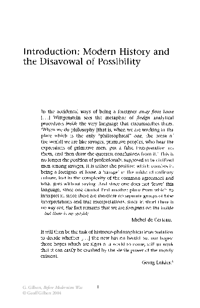 (PDF) Introduction: Modern History and the Disavowal of Possibility
