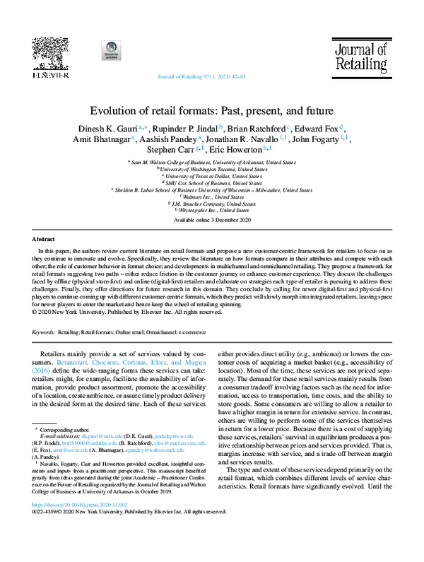 (PDF) Evolution of retail formats: Past, present, and future
