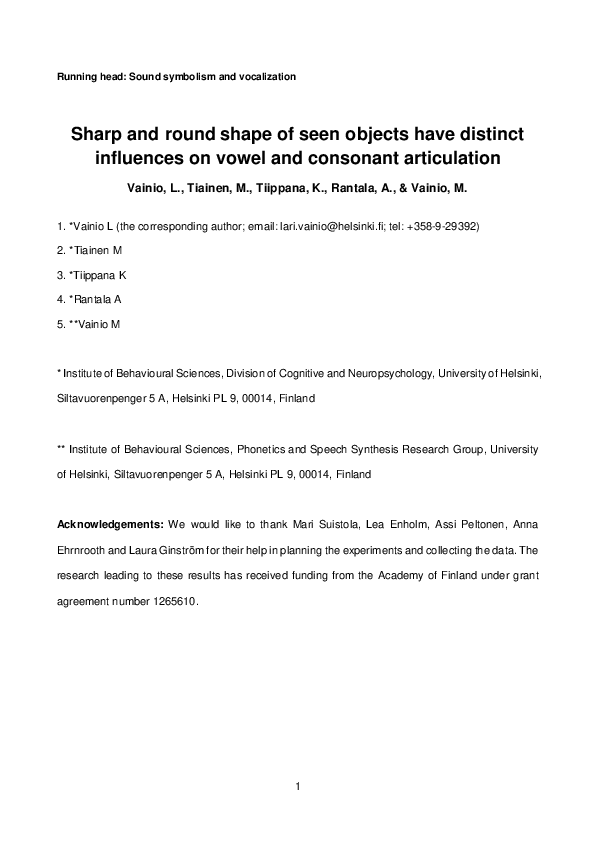 (PDF) Sharp and round shapes of seen objects have distinct influences ...