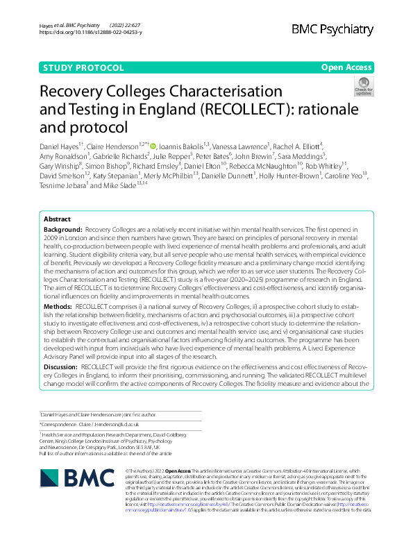 (PDF) Recovery Colleges Characterisation and Testing in England ...